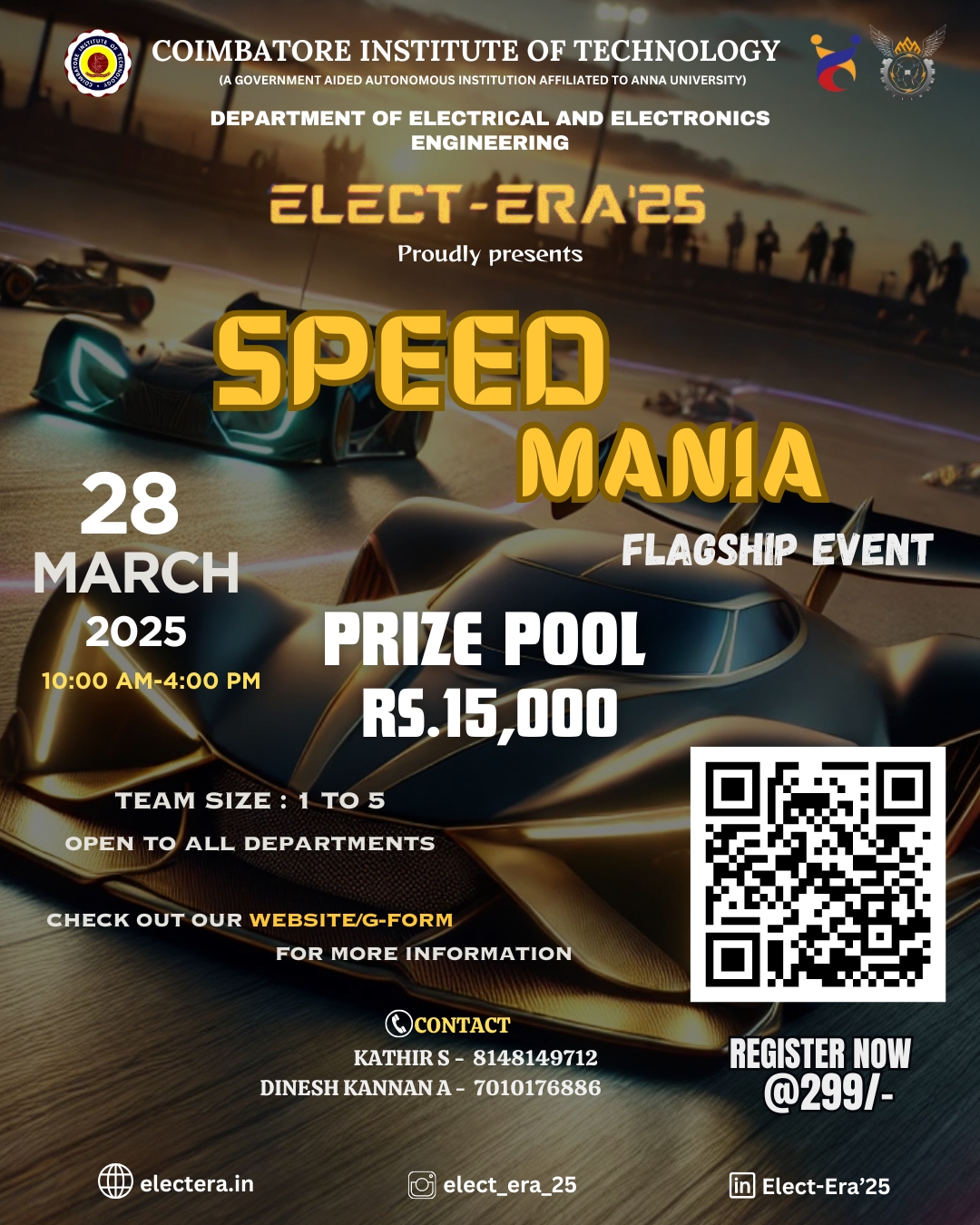 SPEED MANIA 2025, Coimbatore Institute of Technology, Technical Event ...