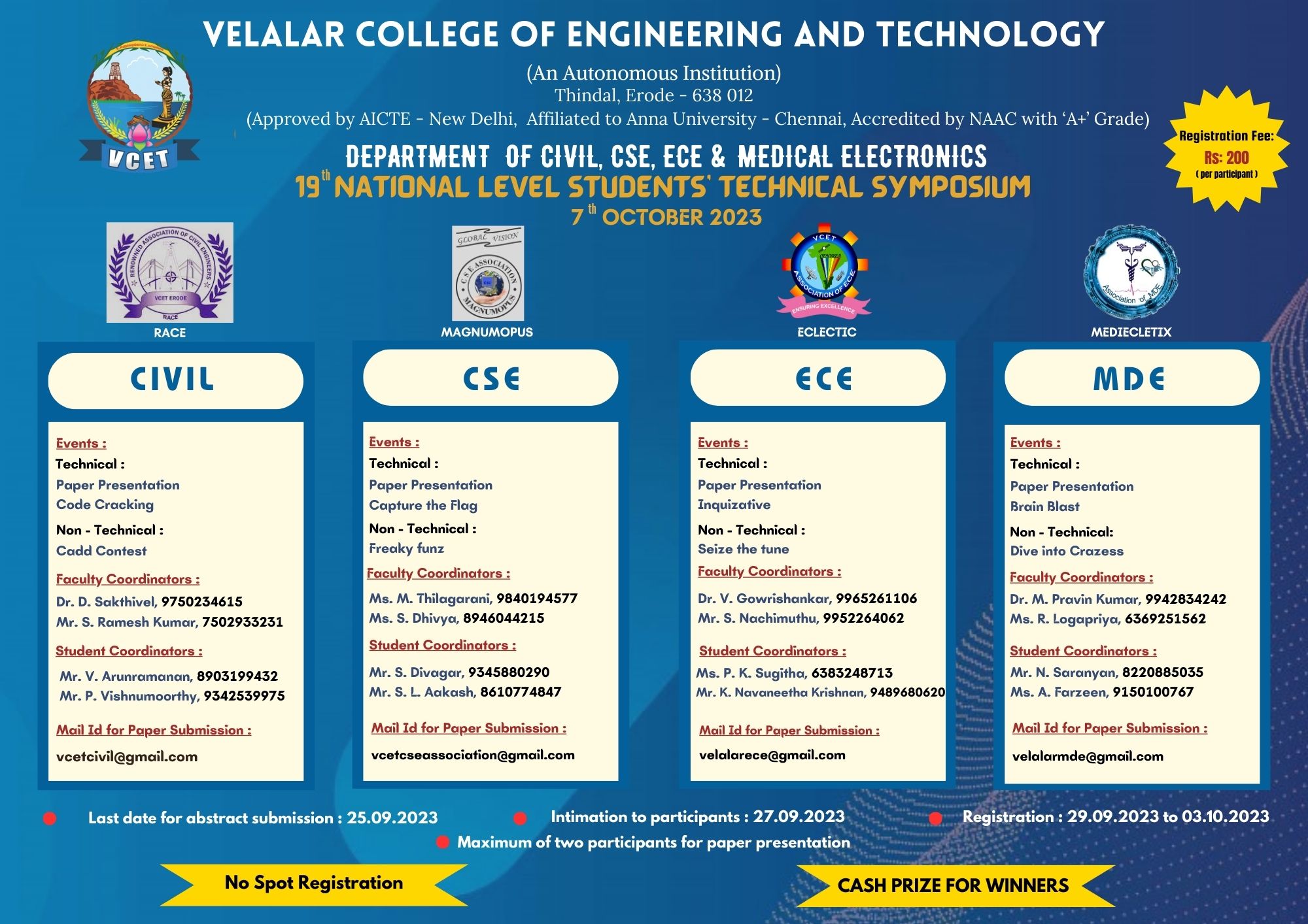 National Level Students Technical Symposium 2K23, Velalar College of ...