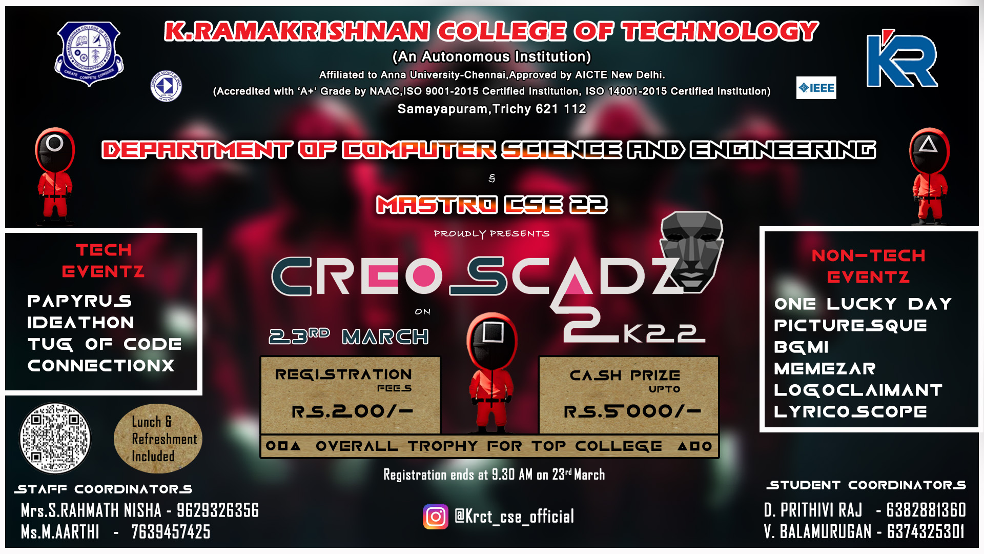 Creoscadz 2k22, K Ramakrishnan College of Technology, CSE Symposium, Trichy