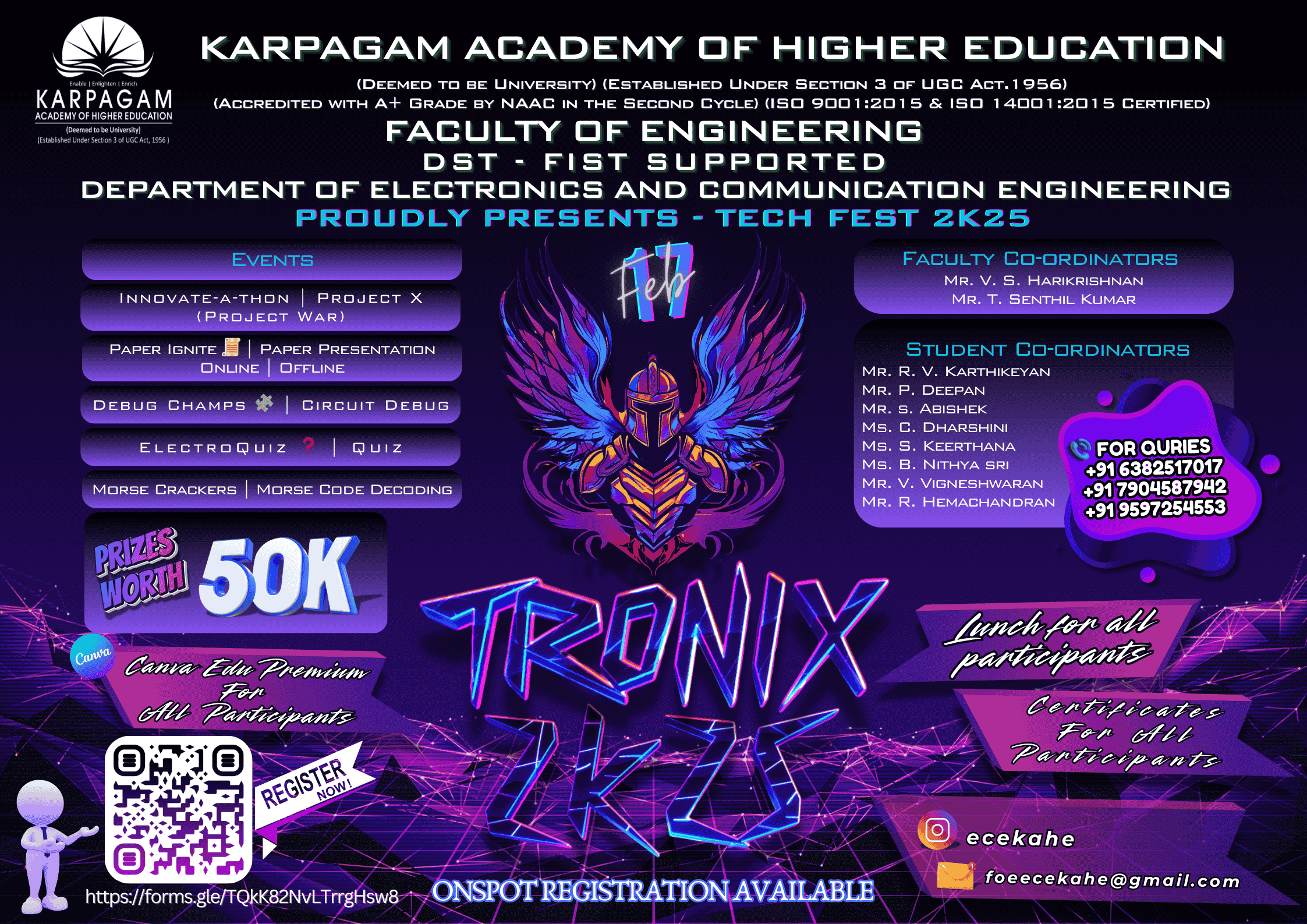 TRONIX 2k25, Karpagam Academy of Higher Education, Technical Symposium ...