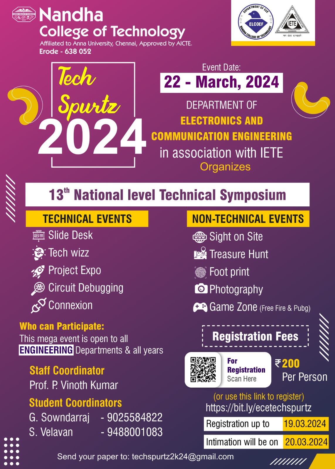TECHSPURTZ 2K24, Nandha College of Technology, Technical Symposium, Erode