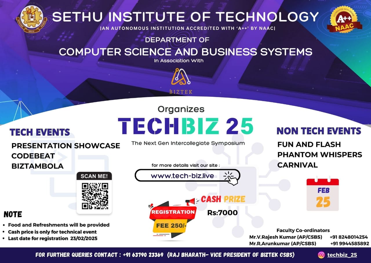 TECHBIZ 25, Sethu Institute of Technology, Technical Symposium, Kariapatti