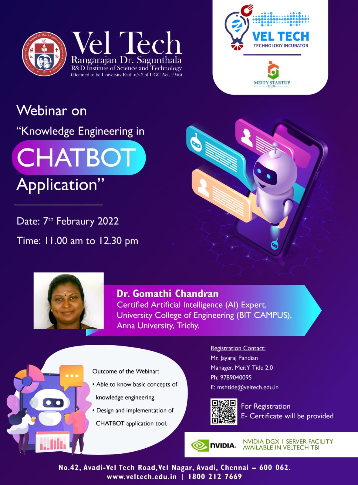 Webinar on Knowledge Engineering in CHATBOT Application 2022, Vel Tech ...