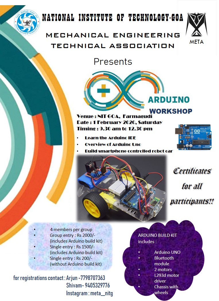 Arduino Workshop 2020, NIT Goa, Workshop, Ponda