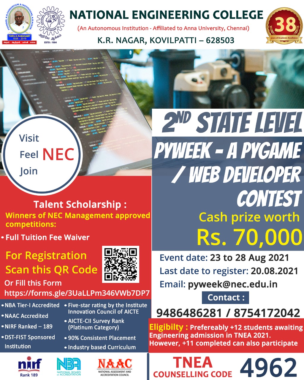 2nd State level competition Pyweek 2021, National Engineering College ...
