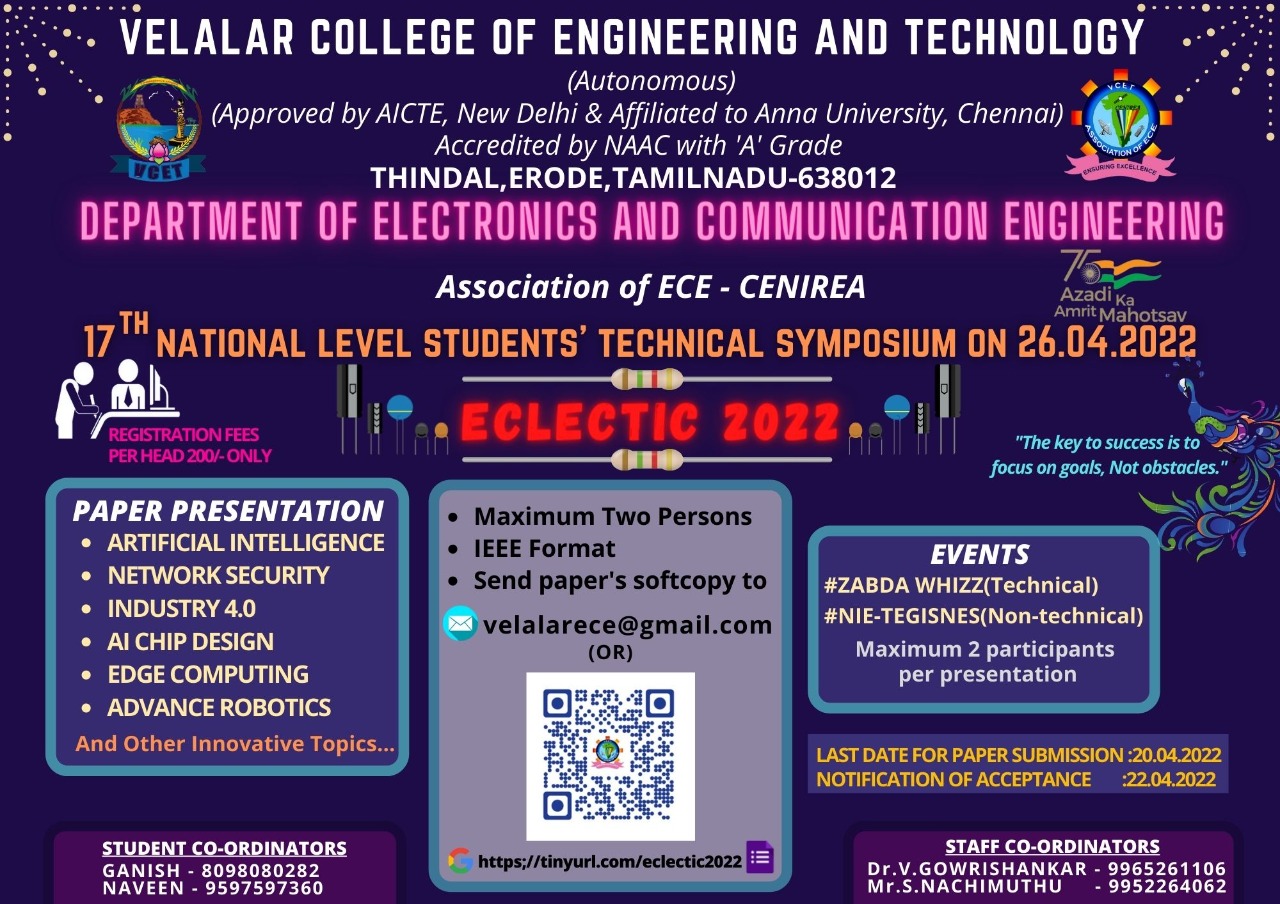 ECLECTIC 2022, Velalar College of Engineering and Technology, Technical ...