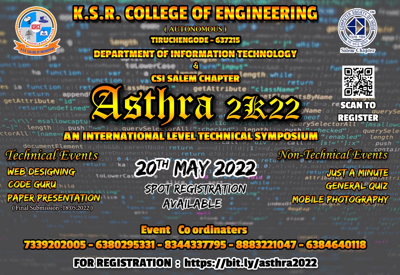 Asthra 2K22, KSR College of Engineering, Technical Symposium, Tiruchengode