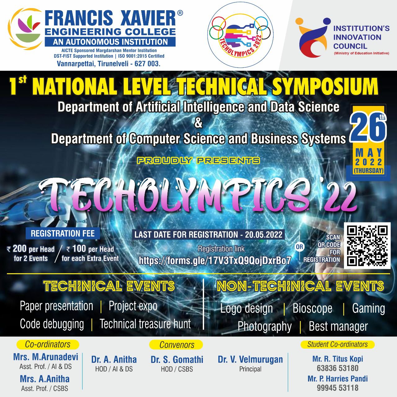 TECHOLYMPICS 22, Francis Xavier Engineering College, Technical ...