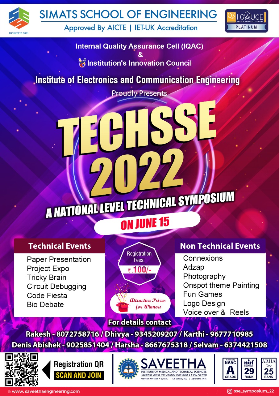 TECHSSE 22, Saveetha School of Engineering, Technical Symposium, Chennai