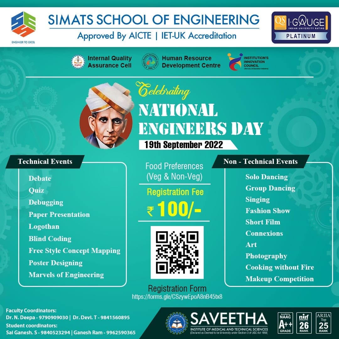 Engineers Day Celebration 2022, Saveetha School of Engineering ...