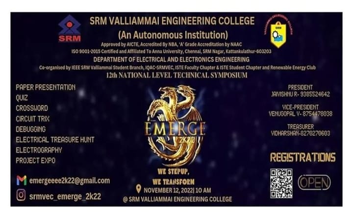 EMERGE 2K22, SRM Valliammai Engineering College, EEE Technical ...
