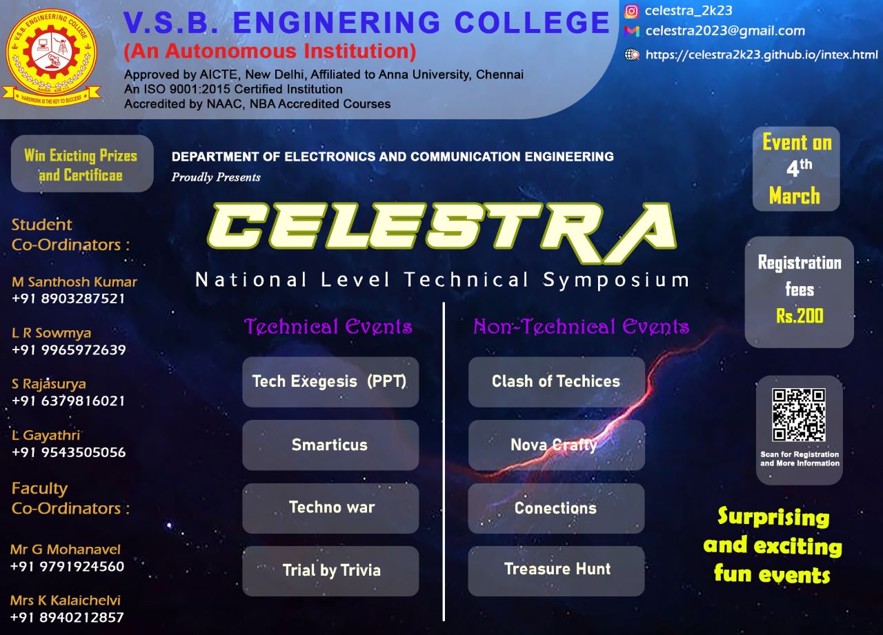 Celestra 2023, VSB Engineering College, Technical Symposium, Karur