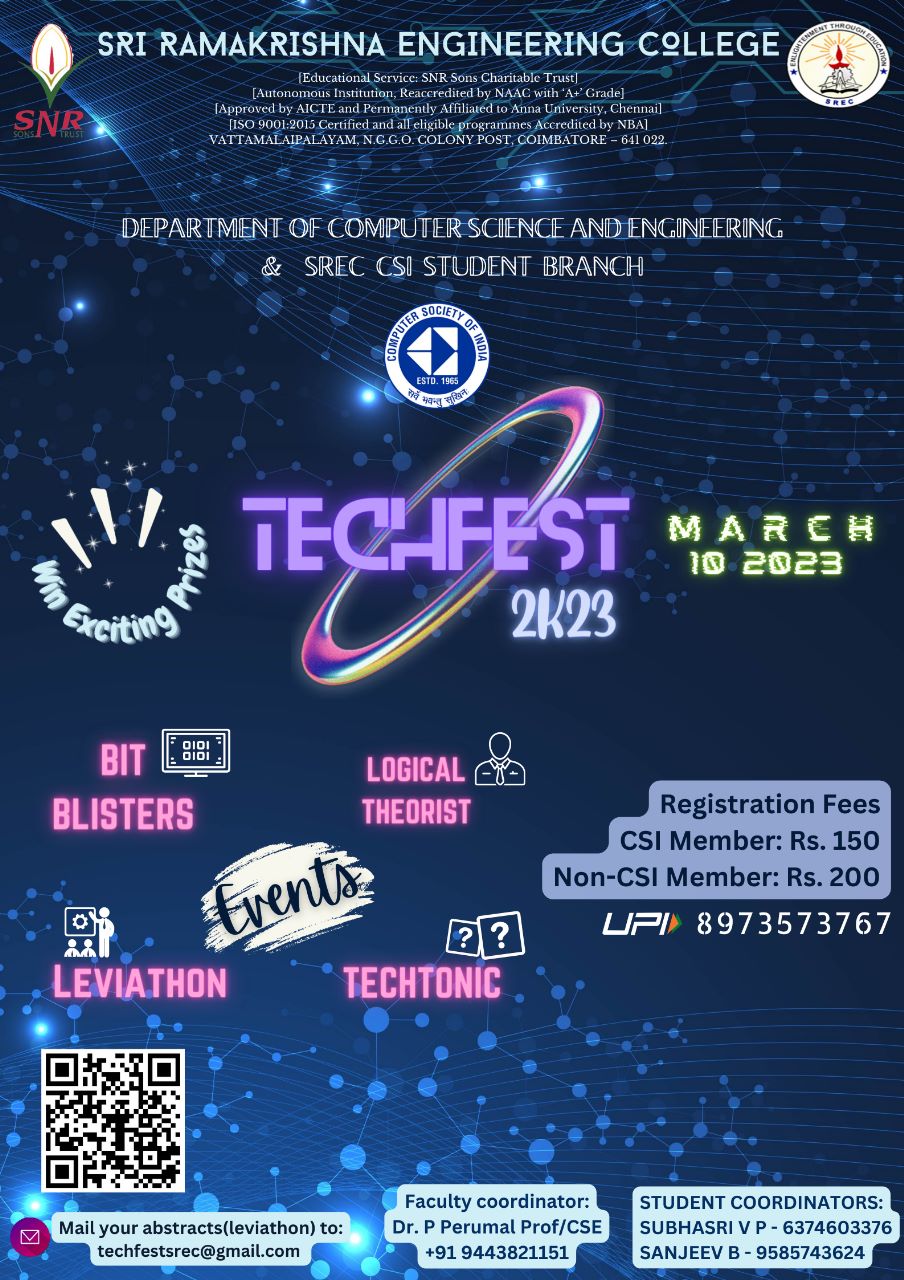TechFest 2K23, Sri Ramakrishna Engineering College, Technical Symposium ...