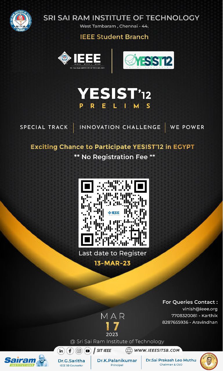YESIST12 Prelims 2023, Sri Sairam Institute of Technology, Technical ...