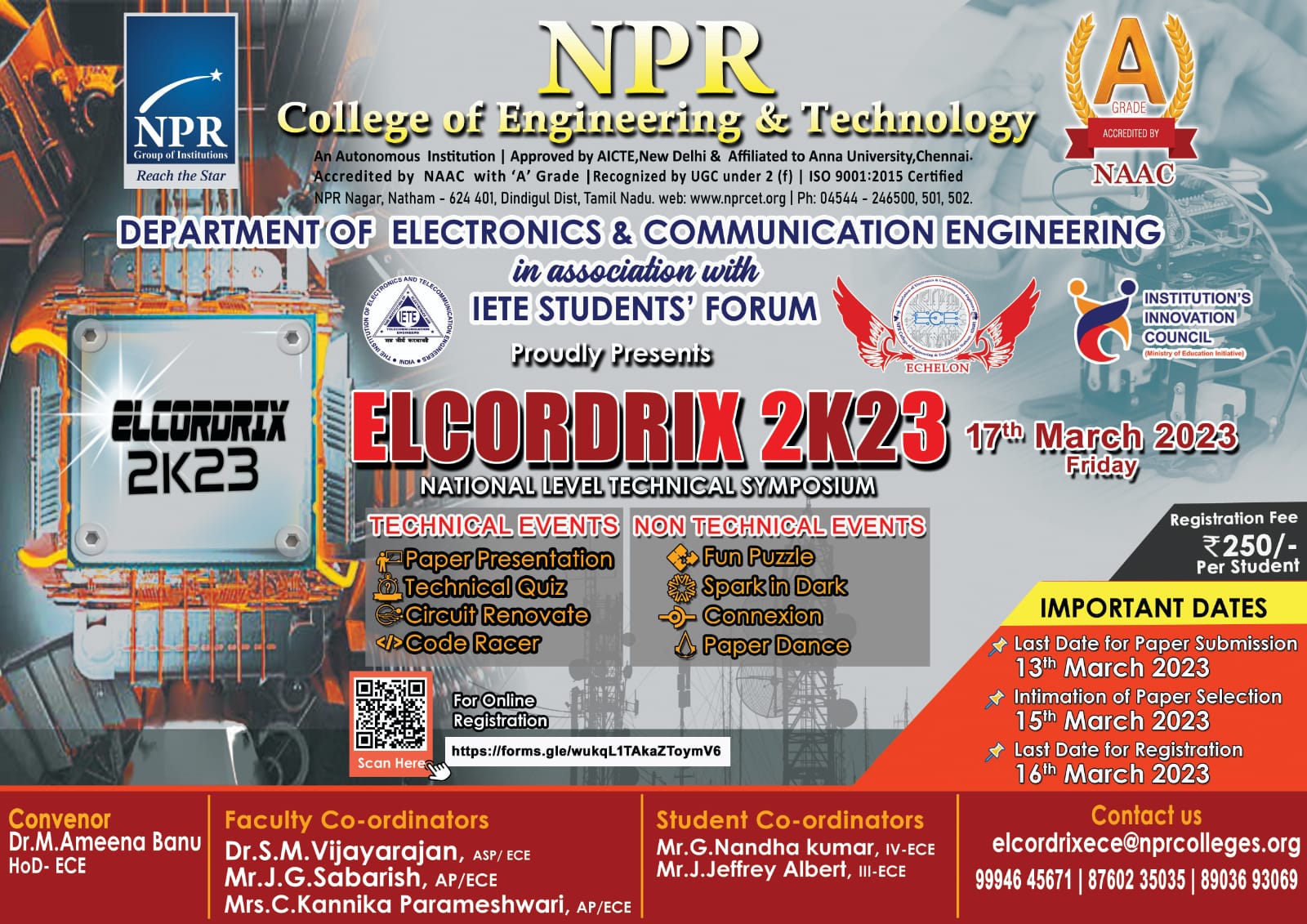 ELCORDRIX 2023, NPR College of Engineering and Technology, Technical ...