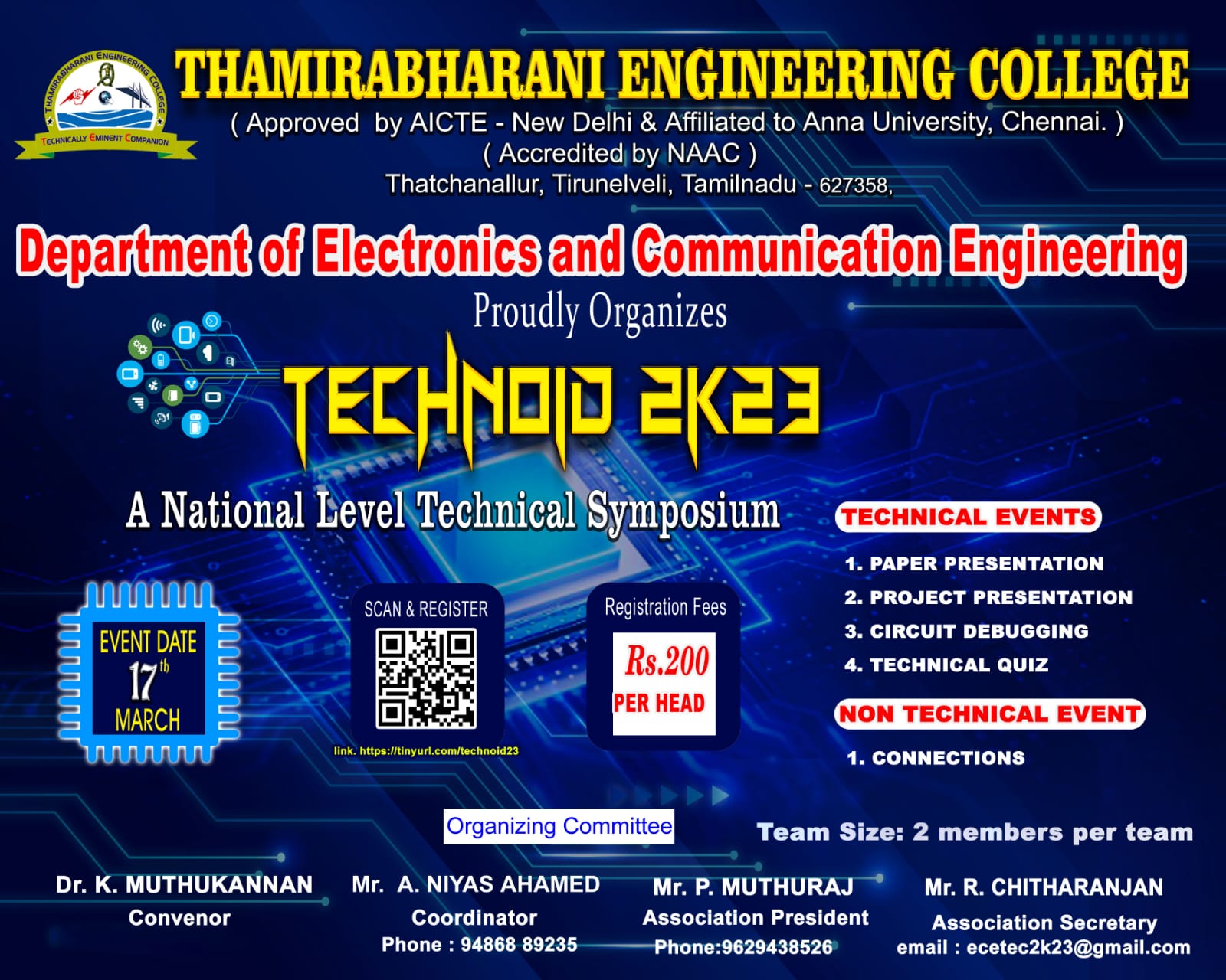 TECHNOID 2K23, Thamirabharani Engineering College, National Level ...