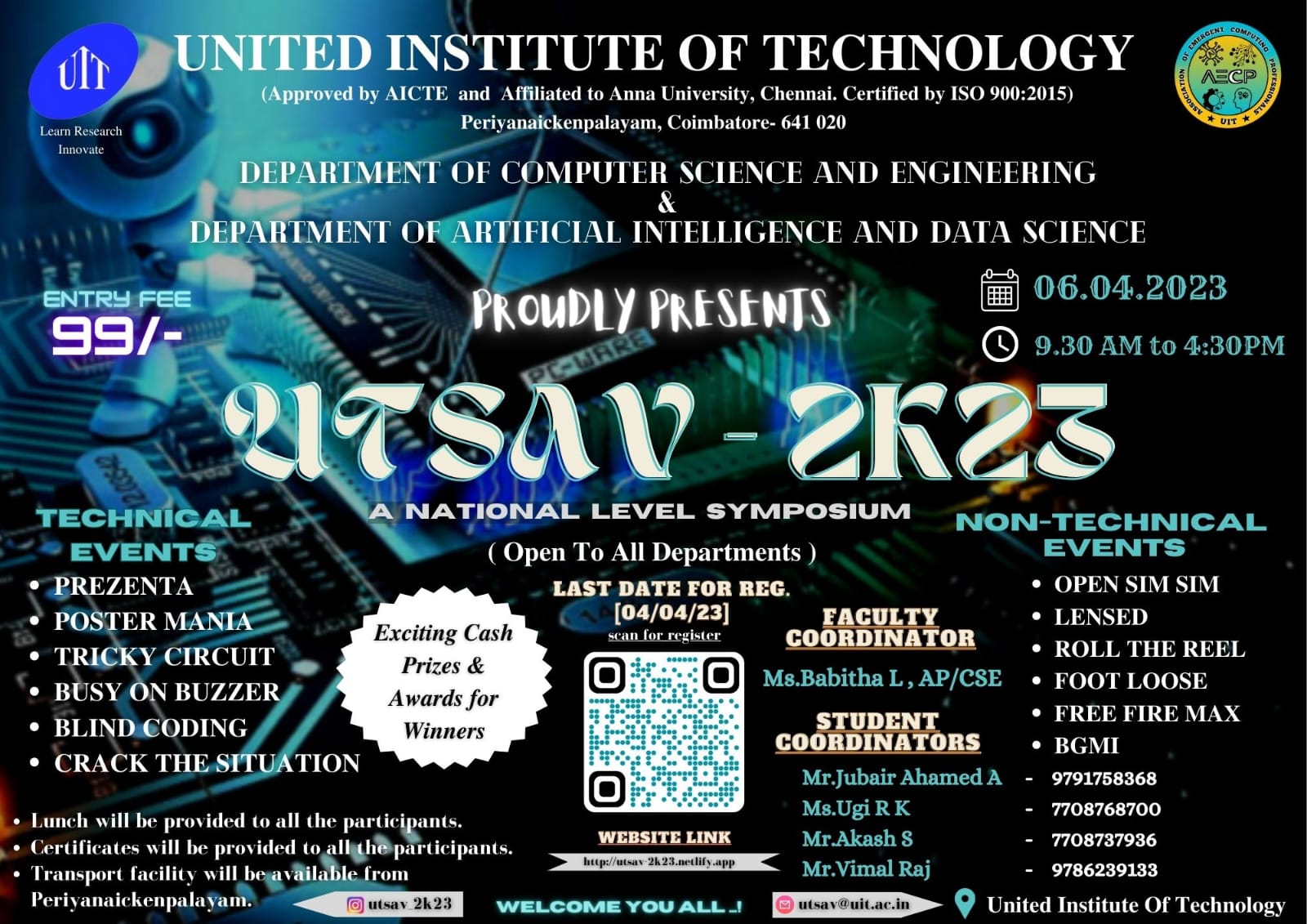 Utsav 2k23, United Institute of Technology Coimbatore, Technical ...
