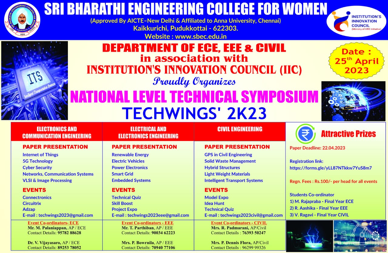 TECHWINGS 2K23, Sri Bharathi Engineering College For Women, Technical ...