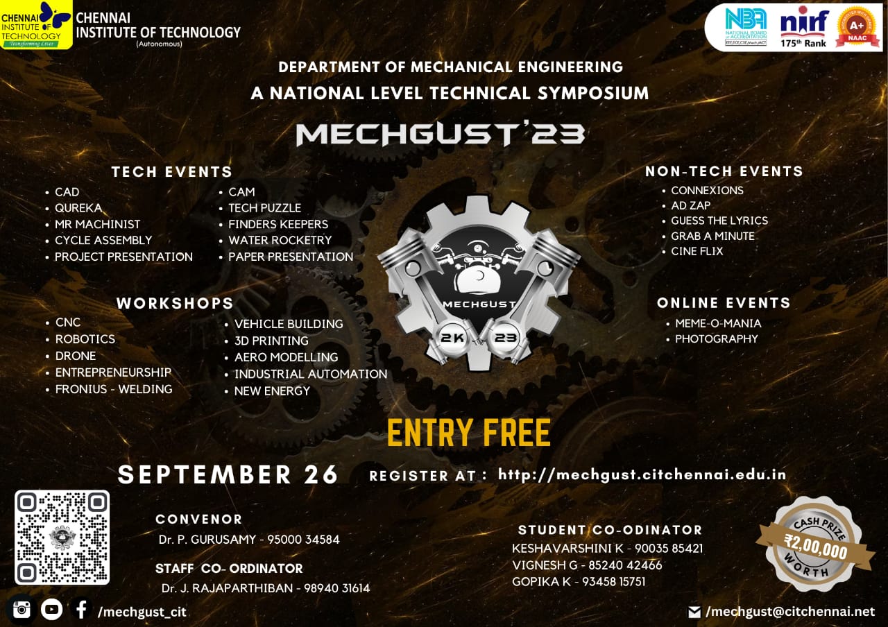 MECHGUST 2023, Chennai Institute of Technology, Mechanical Engineering ...