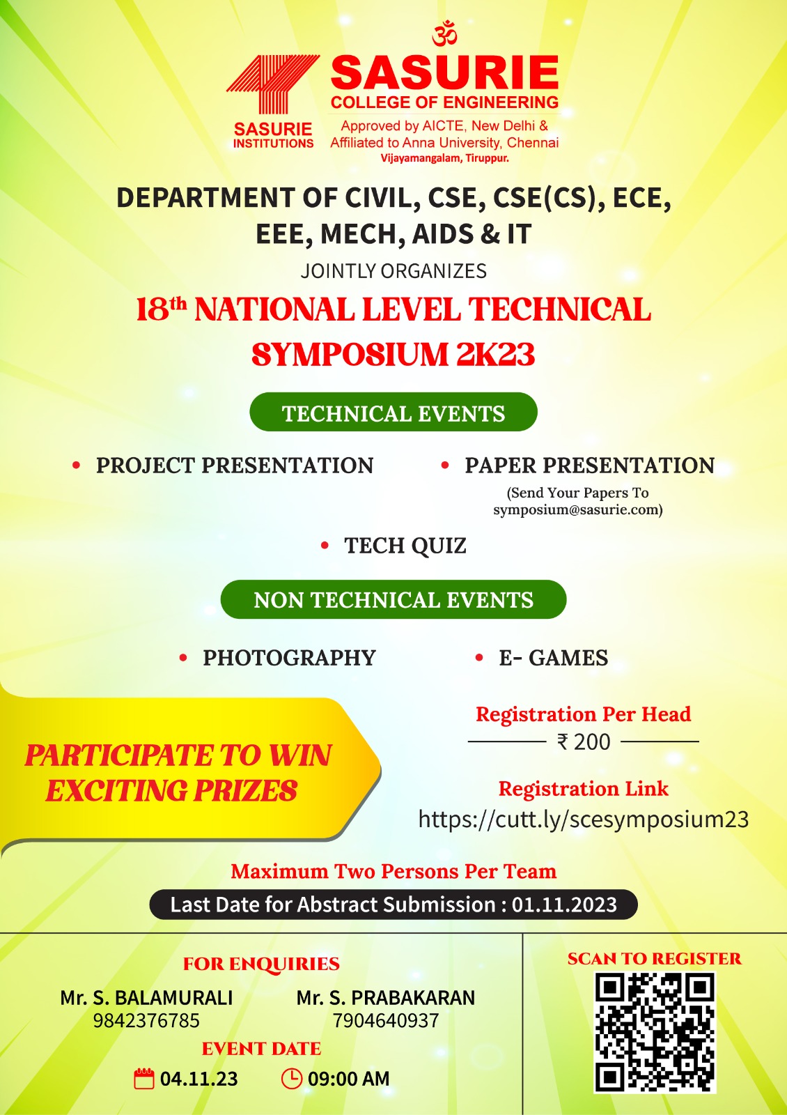18th National Level Technical Symposium 2023, Sasurie College of ...