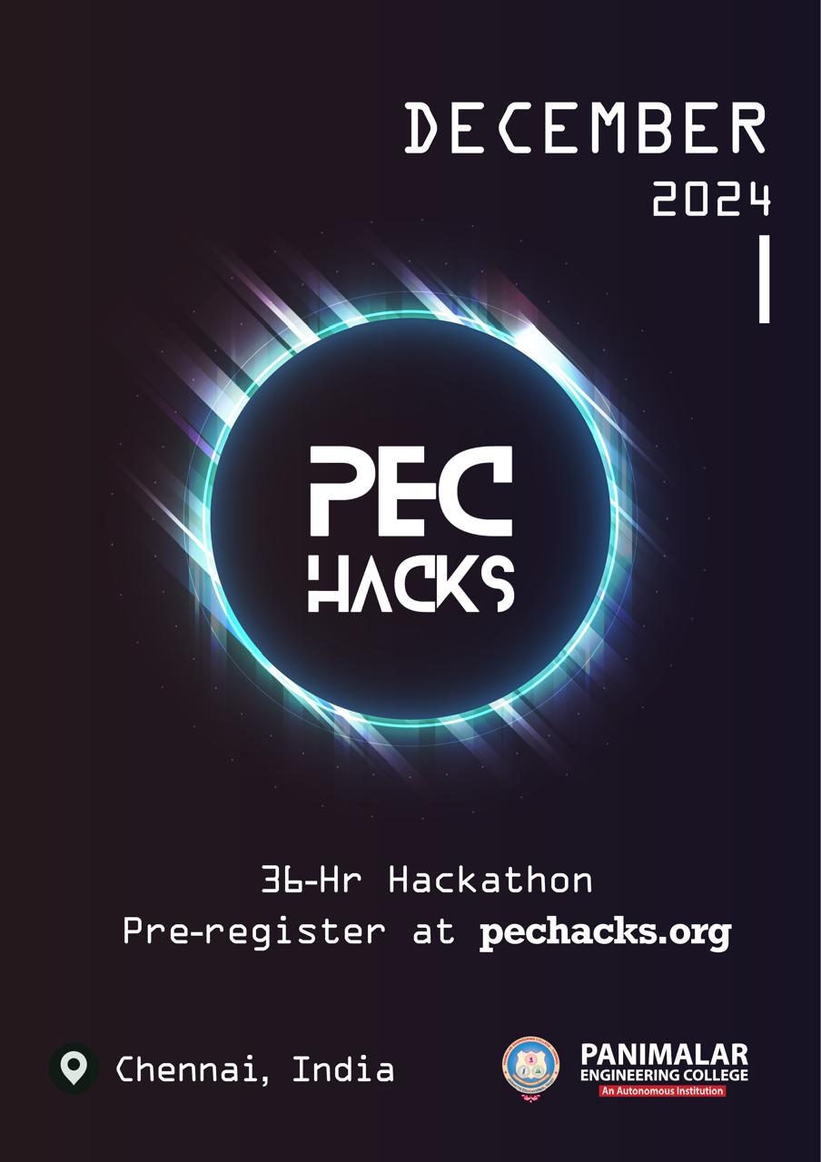 PEC HACKS 2.O, Panimalar Engineering College, Hackathon, Chennai