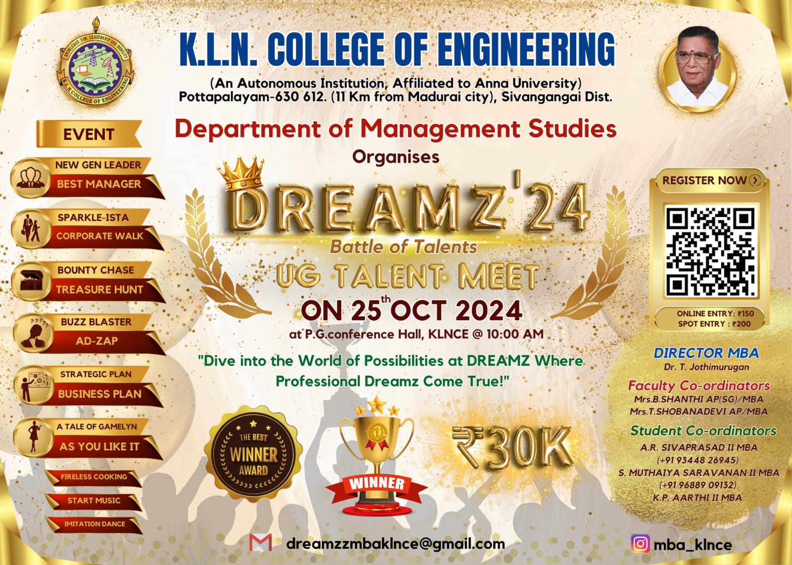 DREAMZ 2024, KLN College of Engineering, Technical Symposium, Sivagangai