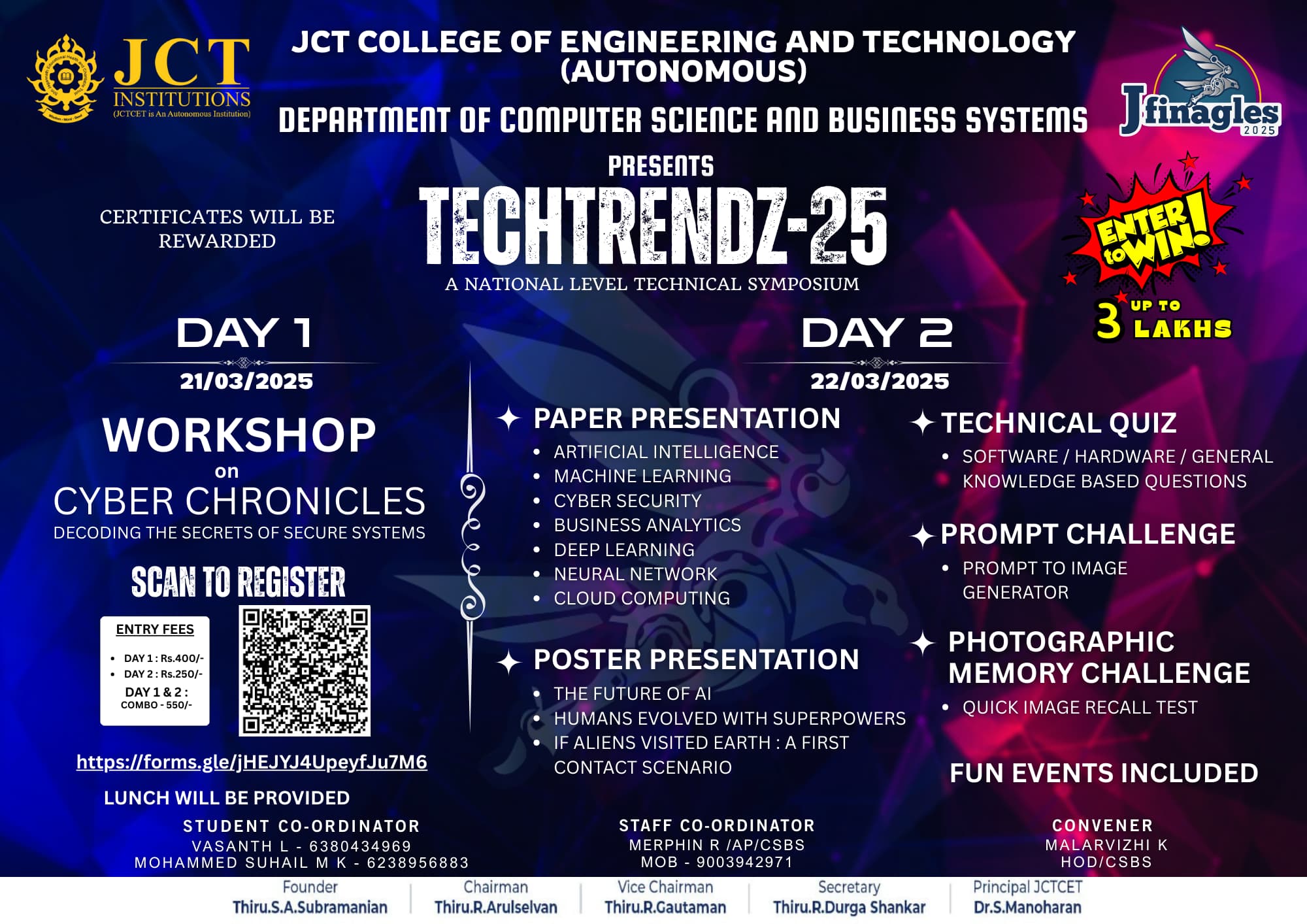 Jfinagles 2025, JCT College of Engineering and Technology, Technical ...