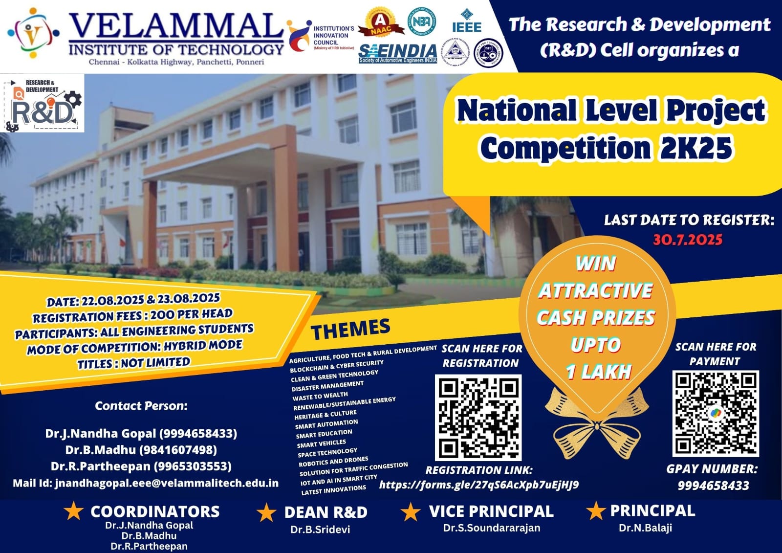 National Level Project Competition 2K25, Velammal Institute of ...