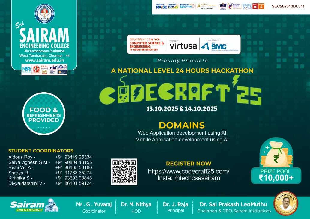 CODECRAFT'25, Sri Sairam Engineering College, 24 Hour Hackathon, Chennai