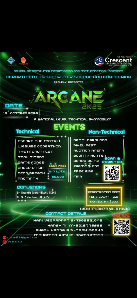 Arcane 2K25, BS Abdur Rahman Crescent Institute of Science and ...