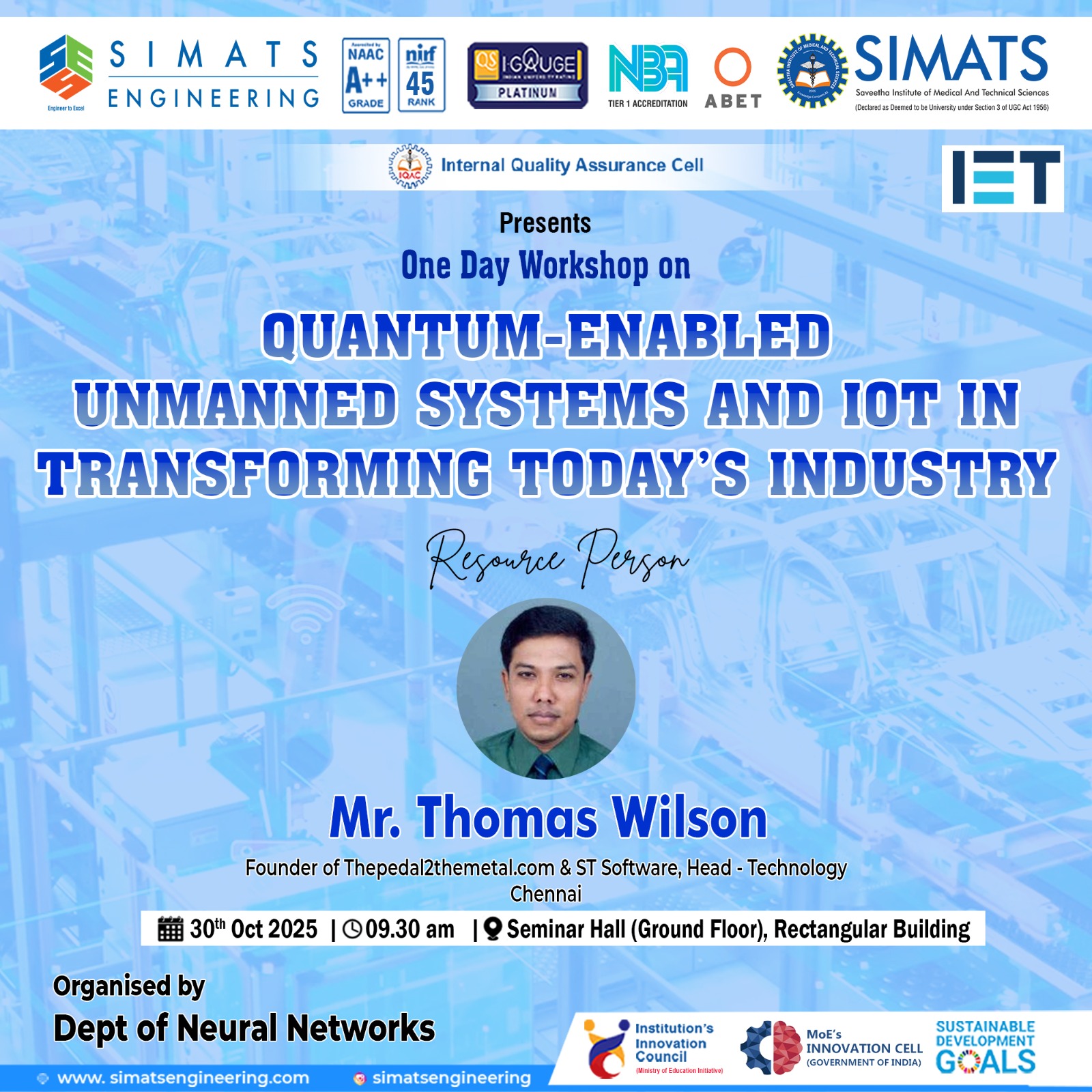 IET-sponsored one-day workshop on Quantum-Enabled Unmanned Systems and ...
