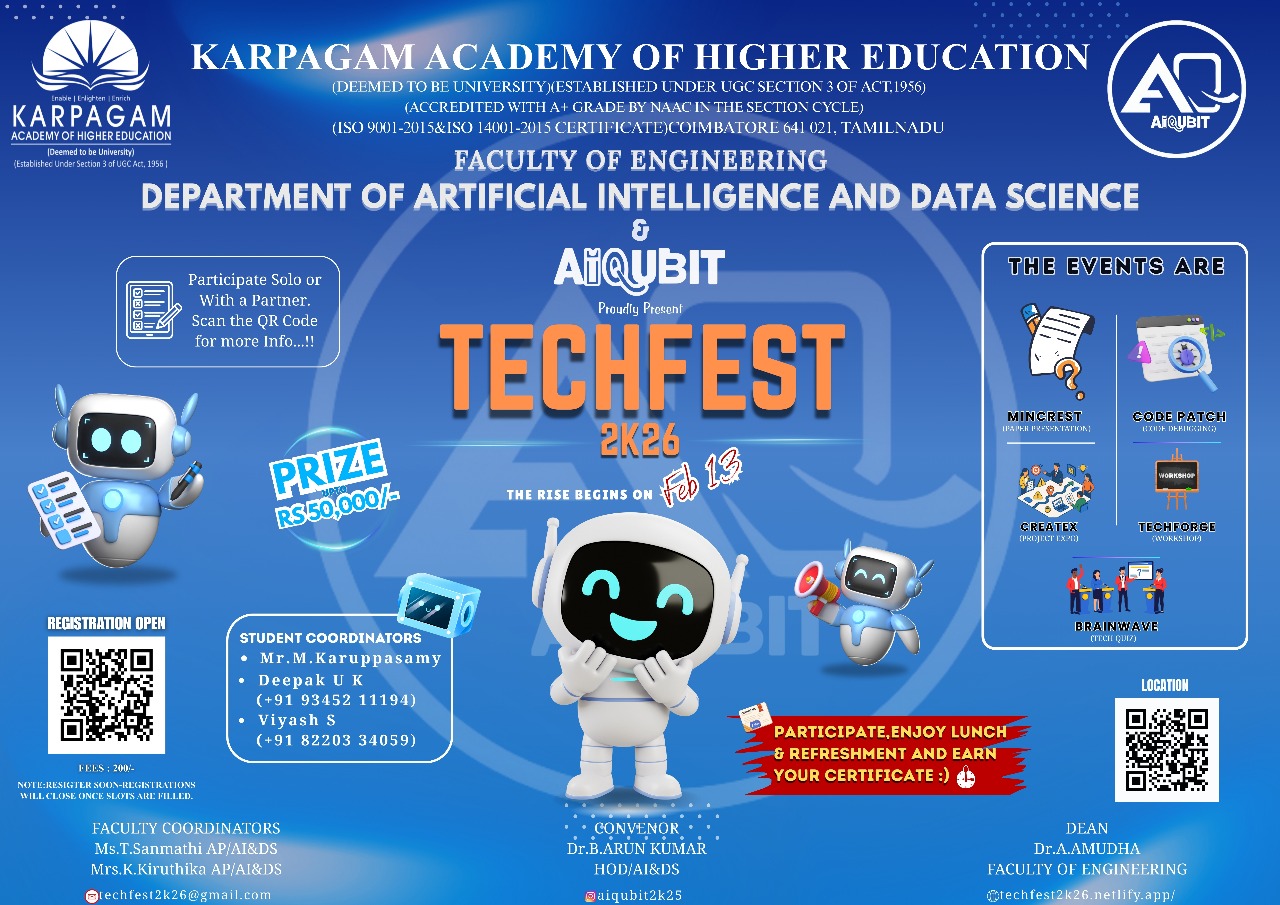 TechFest 2k26, Karpagam Academy of Higher Education, Technical ...