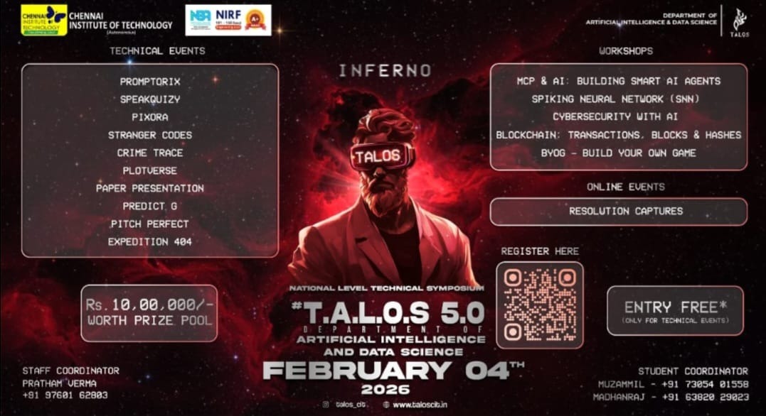 Talos 5.0, Chennai Institute of Technology, National Level Technical ...