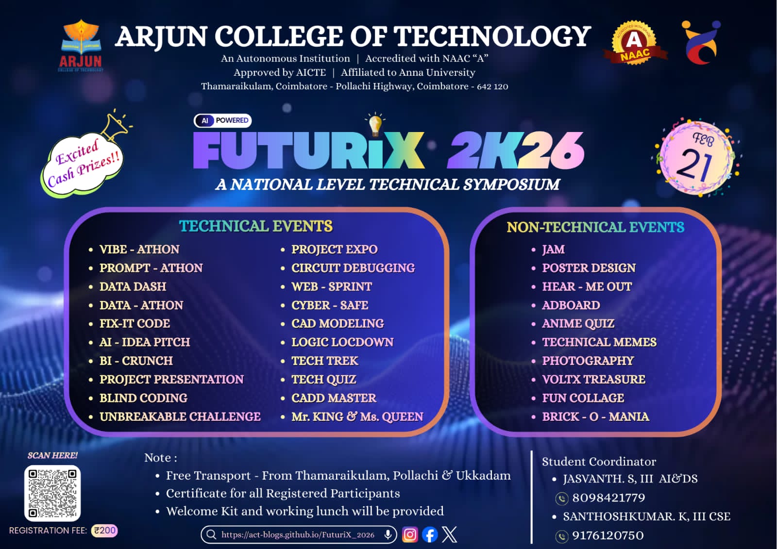 FuturiX 2026, Arjun College of Technology, Technical Symposium, Coimbatore