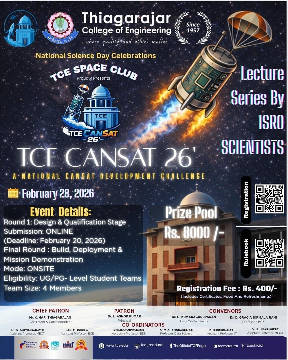 TCE CANSAT 26, Thiagarajar College of Engineering, National Cansat ...