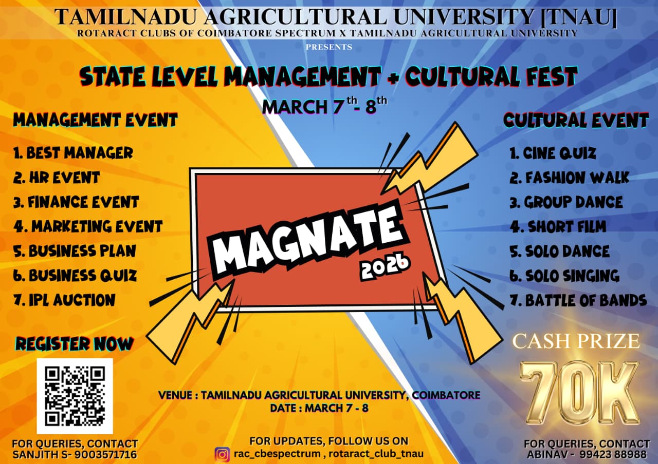 Magnate 2026, Tamil Nadu Agricultural University, State Level ...