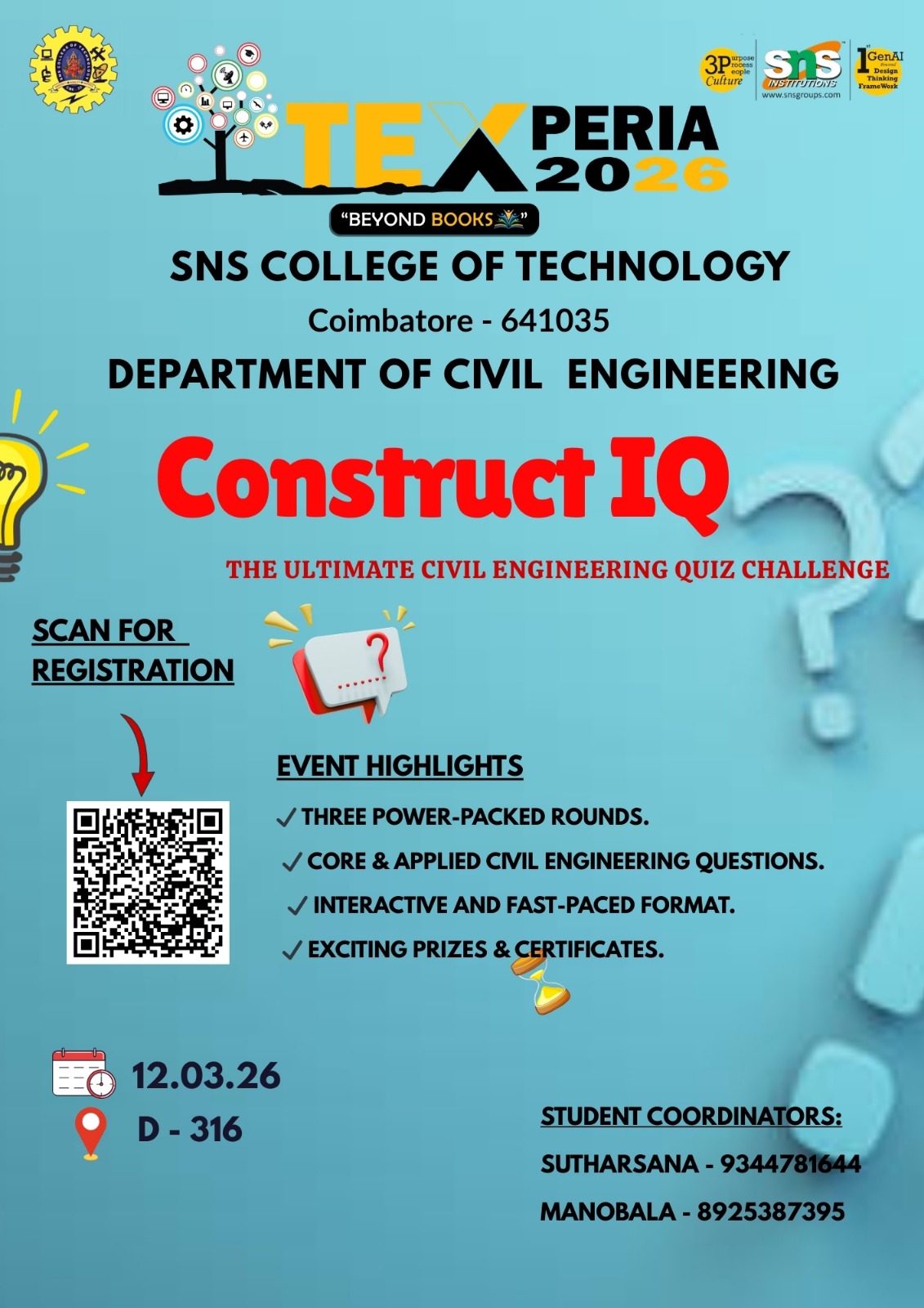 Construct IQ 2026, SNS College of Technology, Civil Engineering Quiz ...