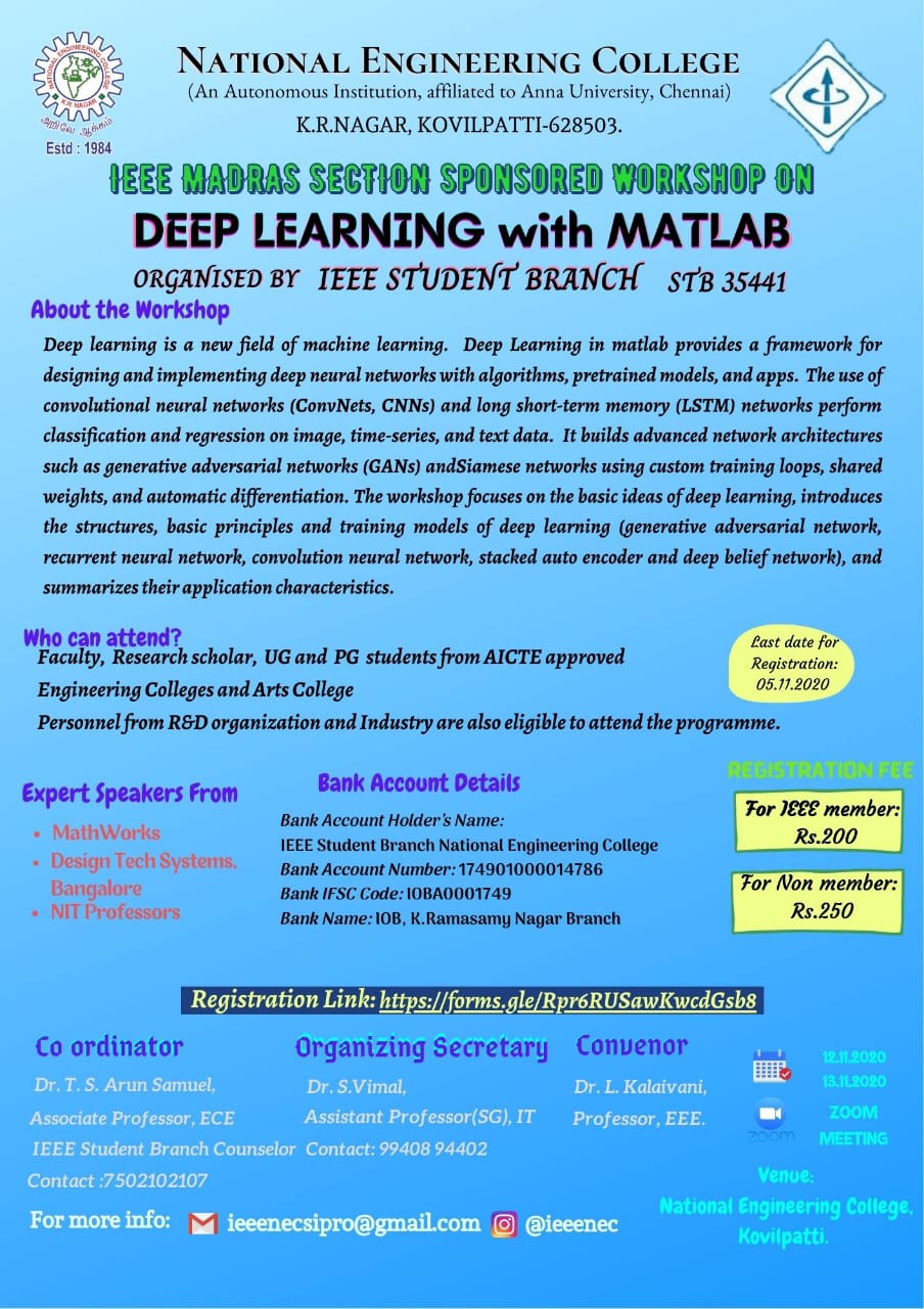 Deep Learning with MATLAB 2020, National Engineering College Kovilpatti ...