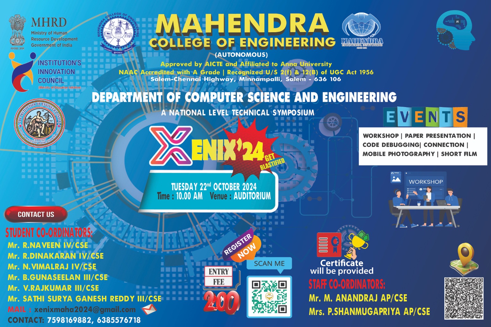 XENIX'24, Mahendra College of Engineering, Technical Symposium, Salem