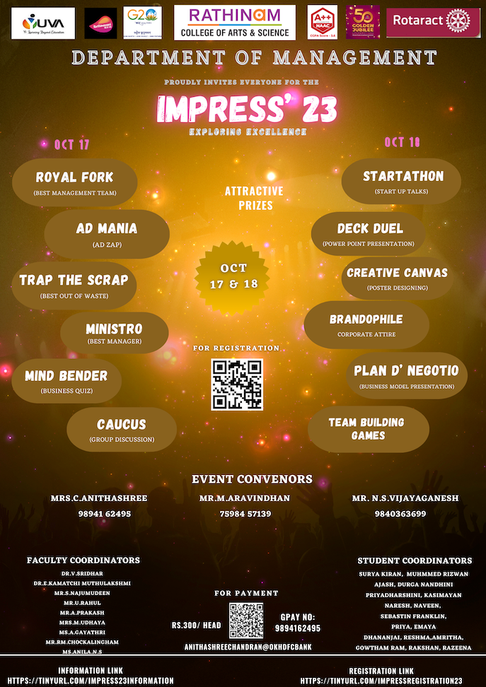 Impress'23, Rathinam College of Arts and Science, Management Fest ...
