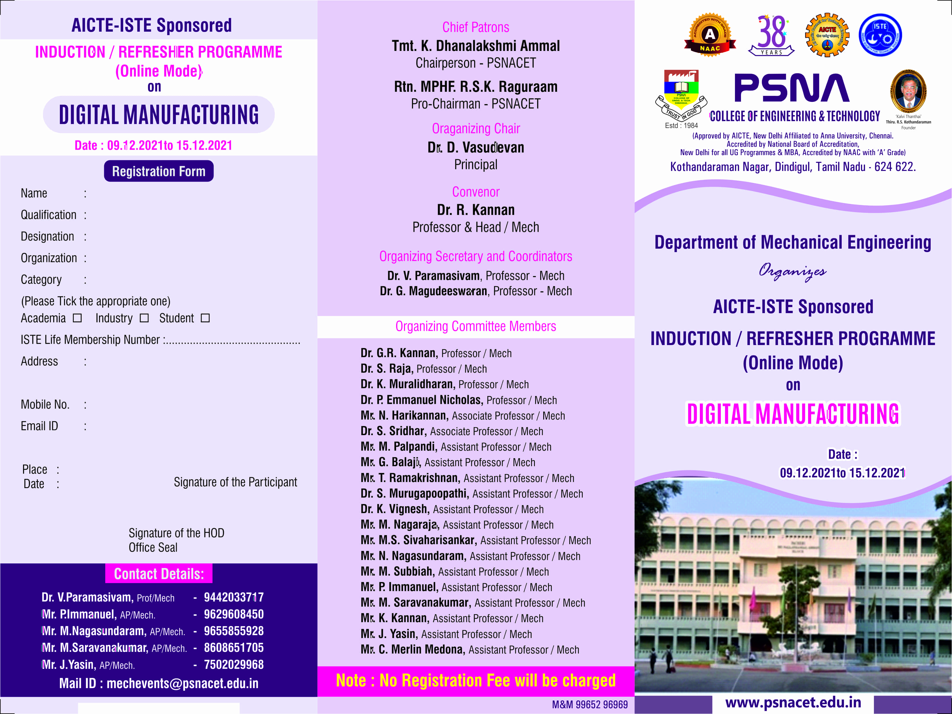 Digital Manufacturing 2021, PSNA College of Engineering and Technology ...