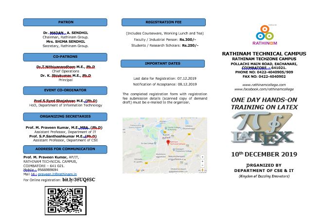 One Day Hands on Training on Latex 2019, Rathinam Technical Campus ...