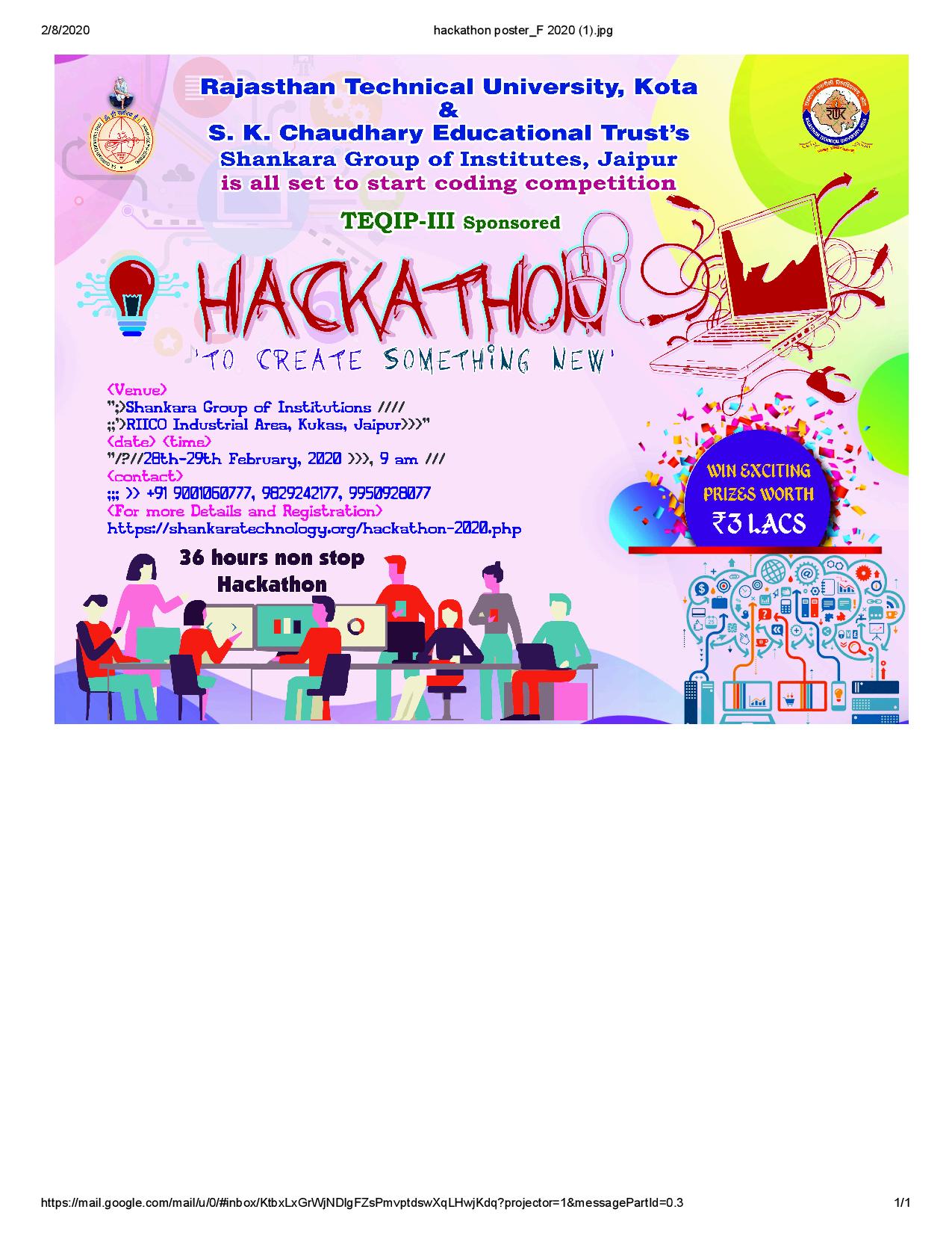 SIT Hackthon 2020, Shankara Institute Of Technology, National Level ...