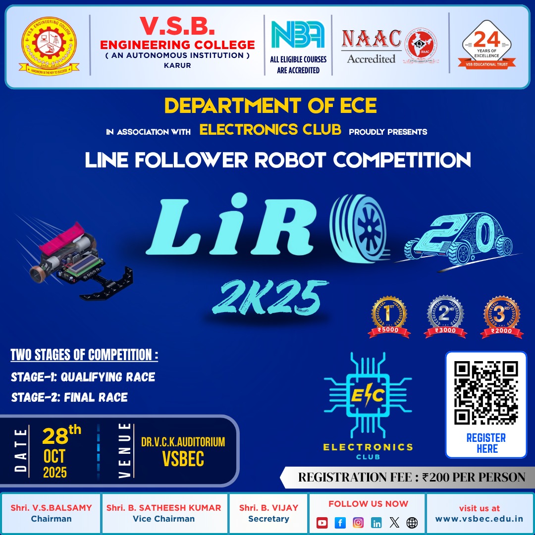 LiRO 2k25 (Line Follower Robot Competition), VSB Engineering College ...