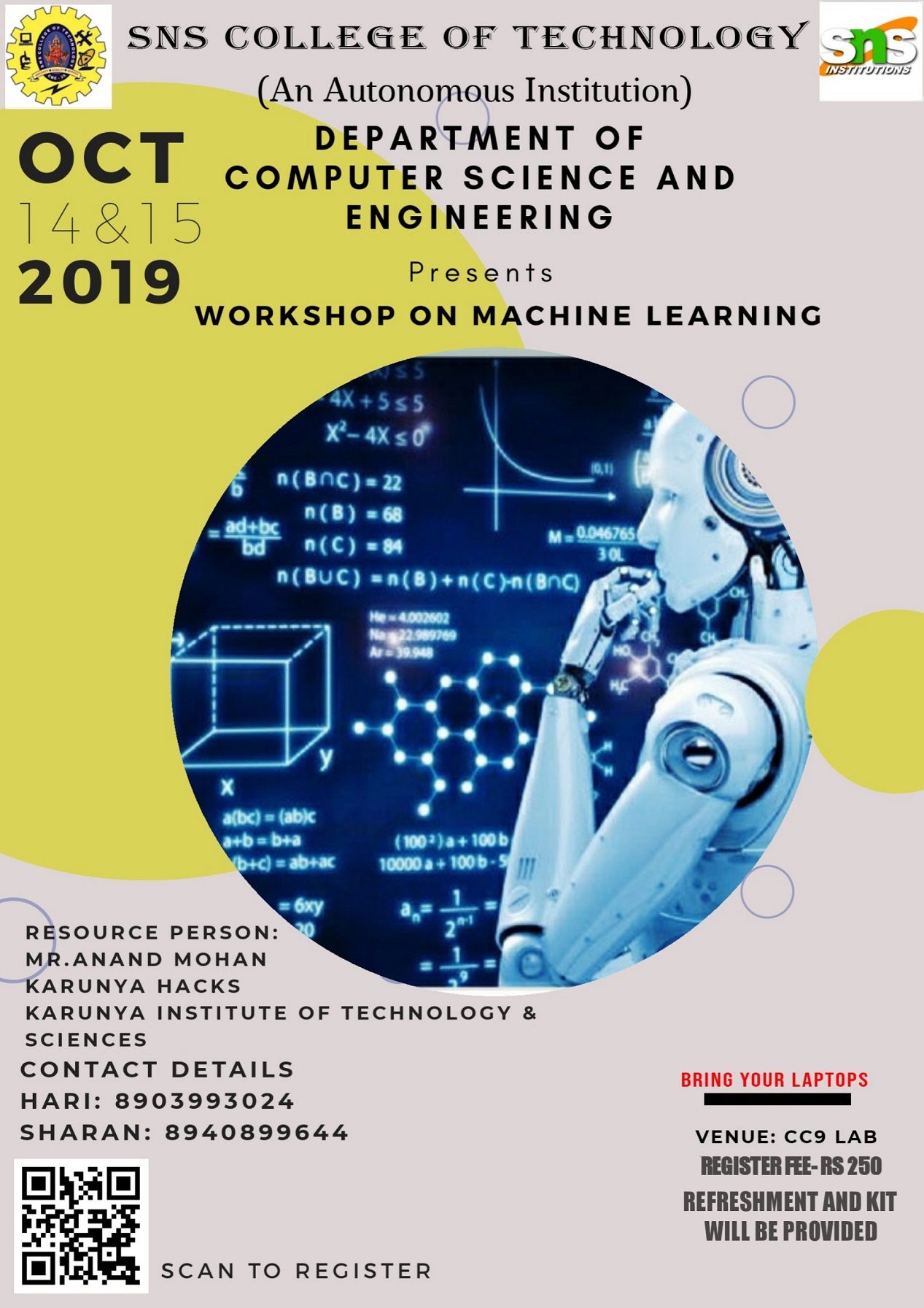 Workshop on Machine Learning 2019, SNS College of Technology, Workshop ...