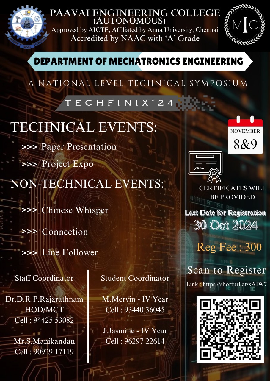 TECHFINIX' 24, Paavai Engineering College, National Level Technical ...