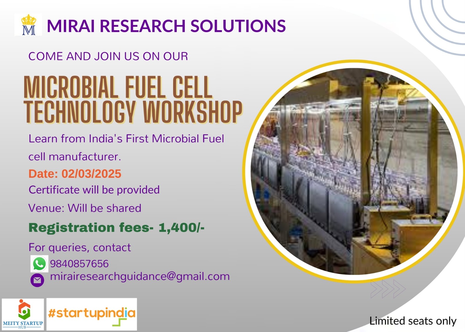 Microbial Fuel Cell Technology Workshop 2025, Mirai Research Solutions ...