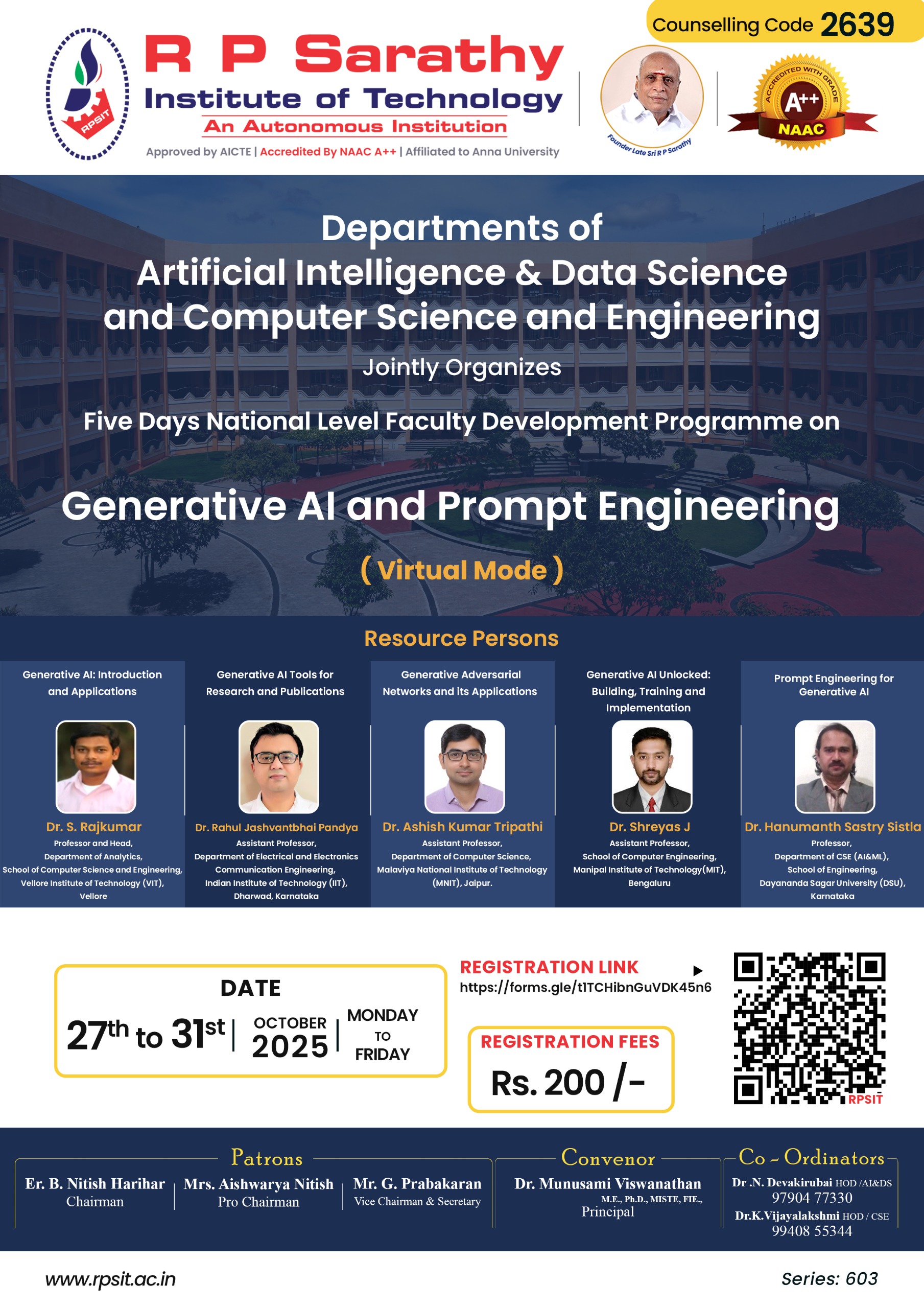 Five Days National Level Faculty Development Programme on Generative AI ...