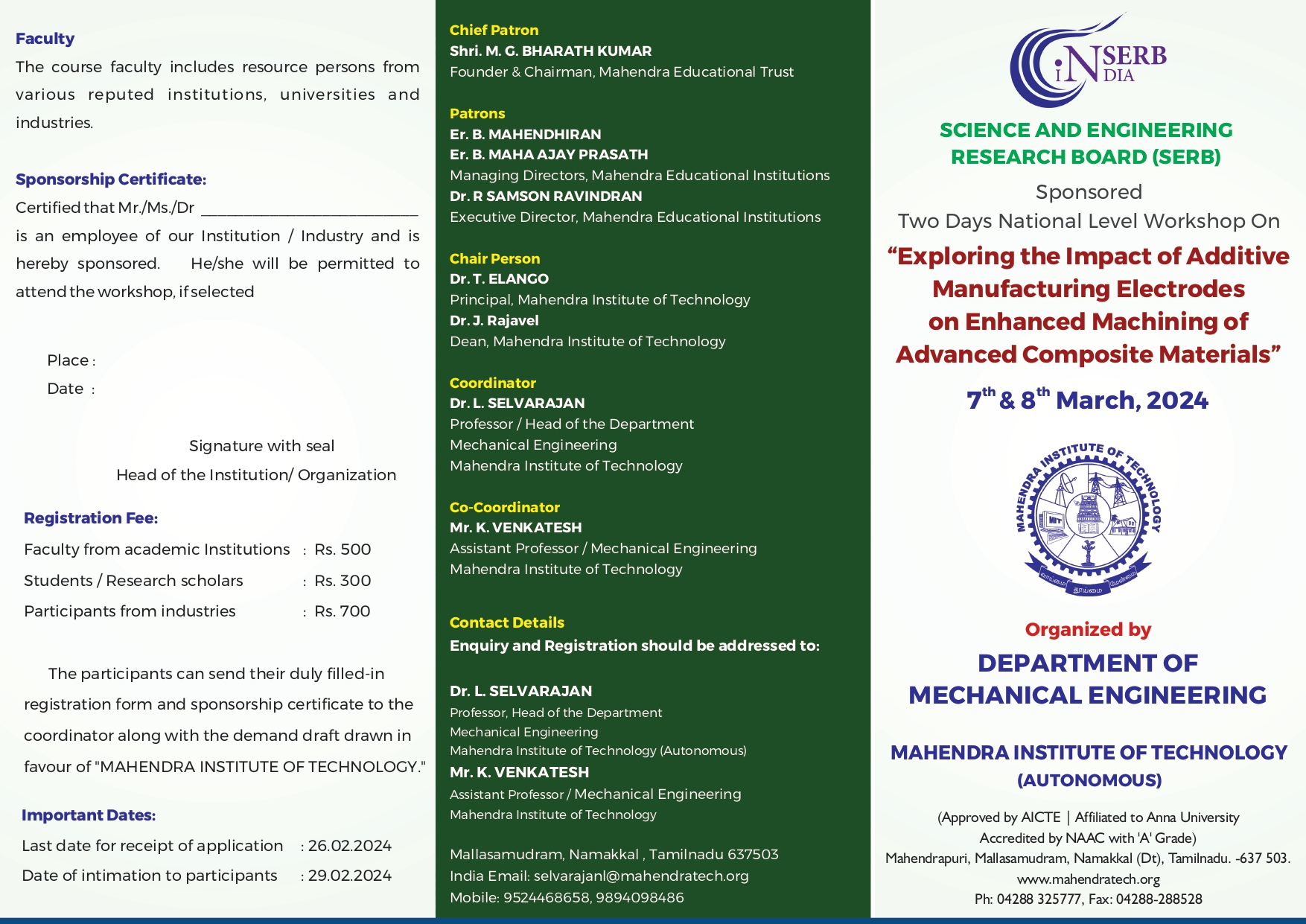 SERB Sponsored Two Days National Level Workshop On Additive ...