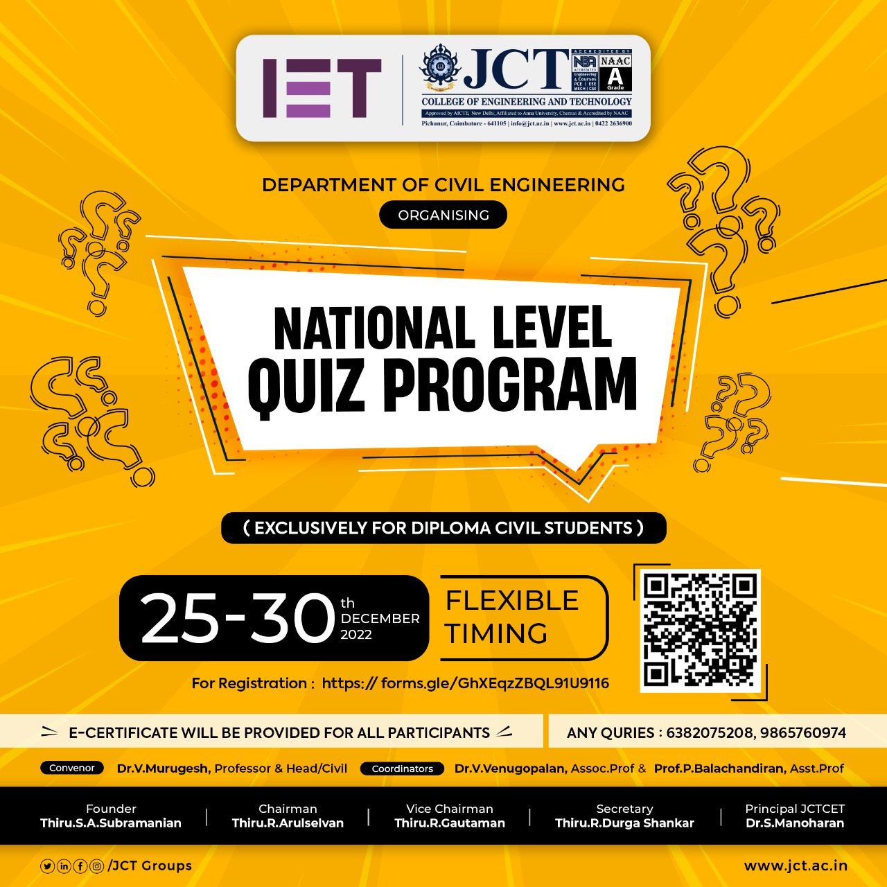 National Level Virtual Quiz Program 2022, JCT College of Engineering ...